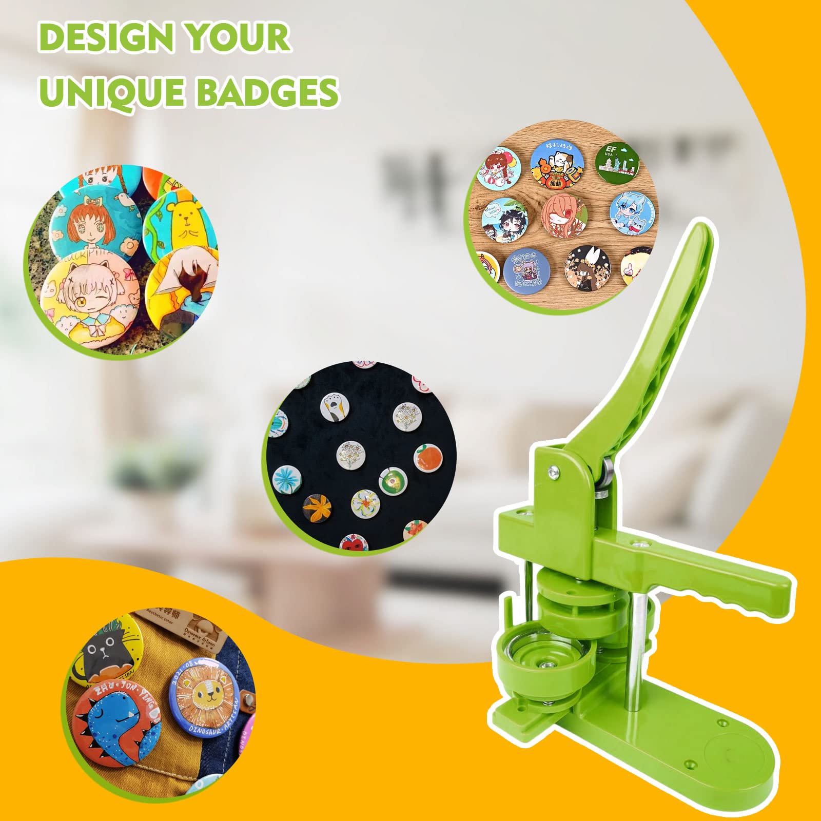 Button Maker Machine Multiple Sizes - wuyule 1''+1.25''+2.25'' Button Press Badge Maker Machine, Green Pin Maker Machine with 300pcs Round Button Parts, 3 Circle Cutters&Magic Book
