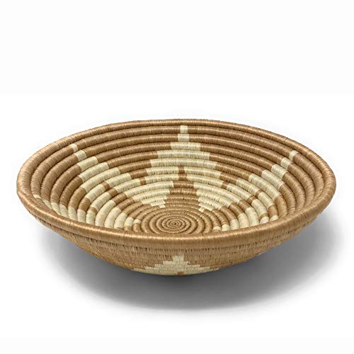 Handwoven Rwandan Songa Star Sisal Basket, Light Brown/Ivory, Small