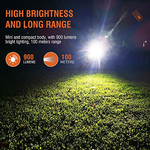 BORUIT V3 Small Powerful EDC Flashlight with Red UV Blue Light -Super Bright 900LM Rechargeable Mini Pocket LED Keychain Flash Light - 10 Mode, USB-C, IP65 Waterproof, Magnet, White