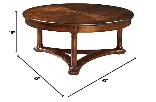 Hekman Furniture Bailey Round Coffee Table β Macadamia Finish, Lower Shelf, Rustic American Cherry Veneers & Select Solids, Lightly Distressed, Mid Century Modern Living Room Furniture