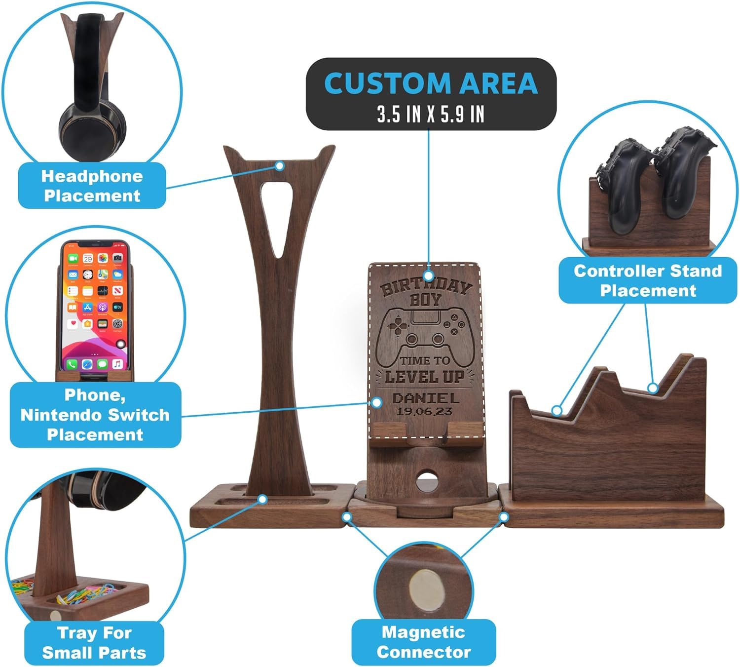 Gooin Global Gamer Gift for Men, Adjustable Controller Organizer with Headphone Holder, Rotating Phone, Game Controller Stand - Gift Idea for Game Lover on Birthday, Anniversary, Christmas