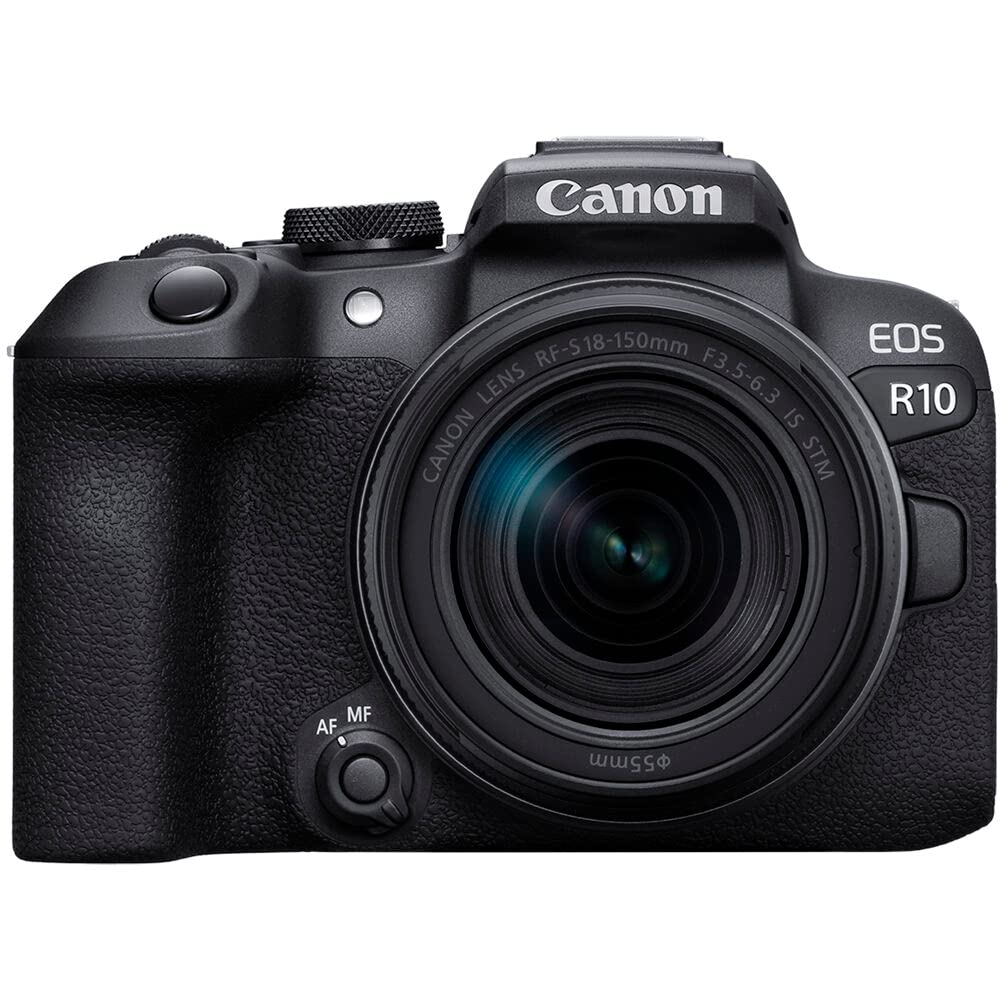 Camera Bundle for Canon EOS R10 Mirrorless Camera with RF-S 18-150mm f/3.5-6.3 is STM, EF 75-300mm f/4-5.6 III Lens, EF-EOS R Lens Adapter + Extra Battery, Pro Microphone + Accessories Kit (Renewed)