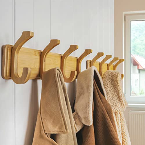Honsky Wall Mounted Coat Rack, 17” Wall Coat Rack with 4 Hooks,Bamboo Coat Hook Wall Mounted,Large Coat Hanger Wall Mounted for Hanging Coat,Clothes,Jacket,Natural