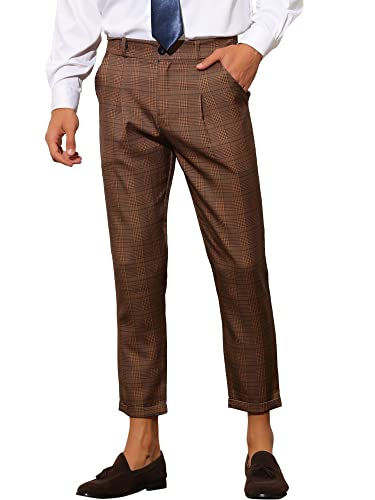 Lars Amadeus Brown Plaid Dress Pants for Men's Cropped Ankle Length Business Trousers 30