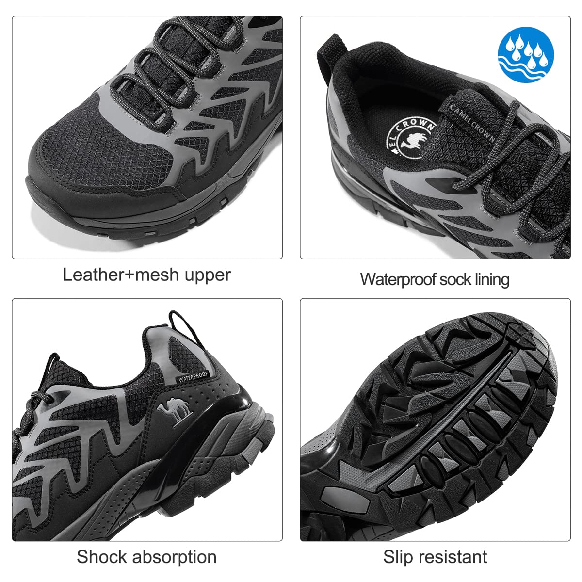 CAMEL CROWN Men Hiking Shoes Lightweight Low Top Hiking Boots Breathable Waterproof Sneakers for Trail Outdoor