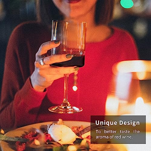 SANZO Square Wine Glasses Set 4, Wine Glasses 15oz, Elegant Design White Wine Glasses, Red Wine Glasses Set for Home Bar Party (4pcs)