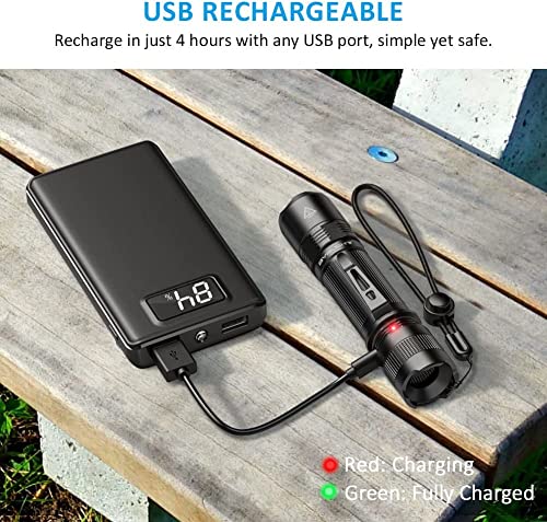 BYBLIGHT Rechargeable Flashlight, LED Tactical Flashlight, 800 Lumens Super Bright Pocket-Sized LED Torch with Clip, IP67 Water Resistant, 5 Modes for Camping, Hiking, Emergency & ED