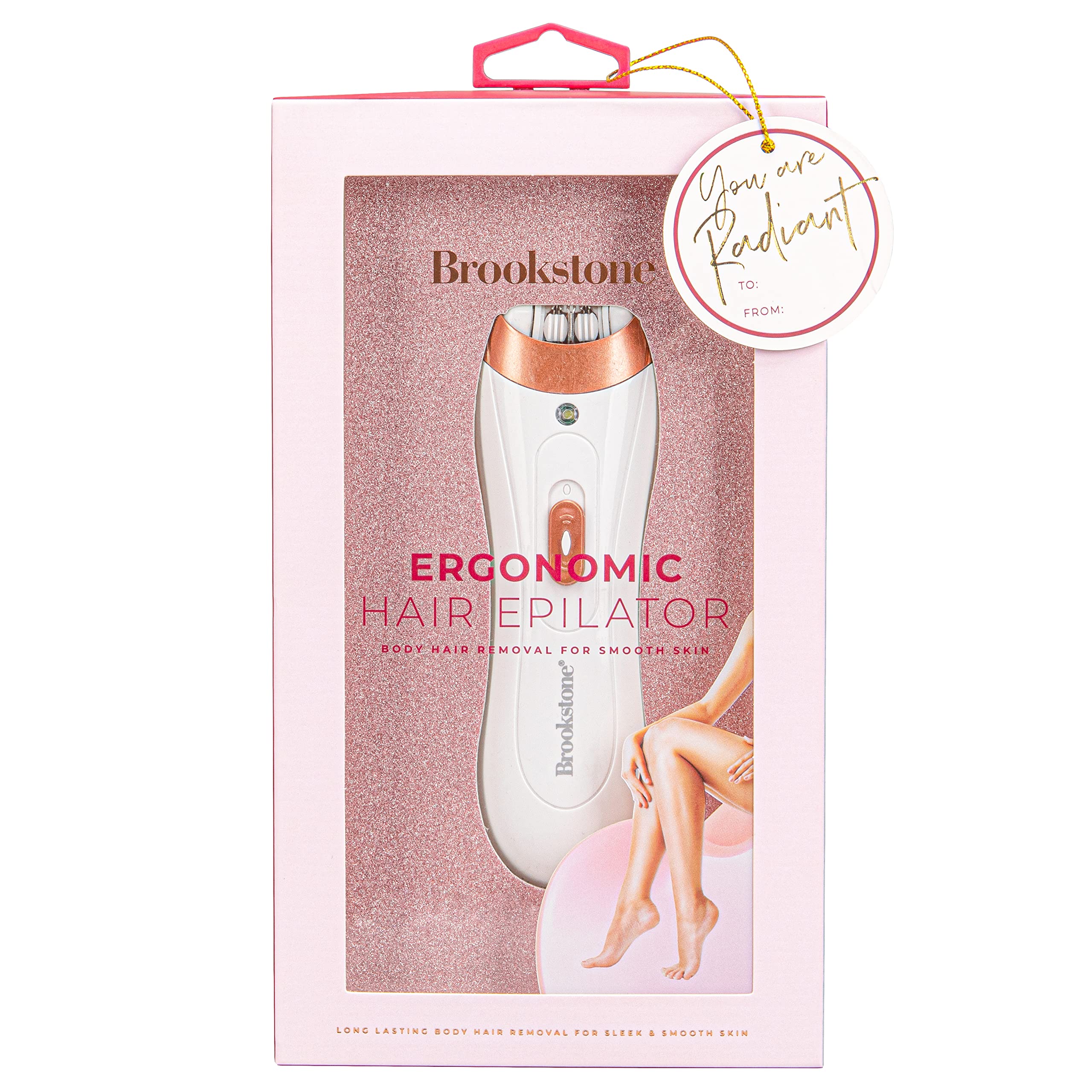 Brookstone Rose Gold Epilator for Women | Cordless Epilator for Face, Bikini and Legs | Battery Operated with LED Light