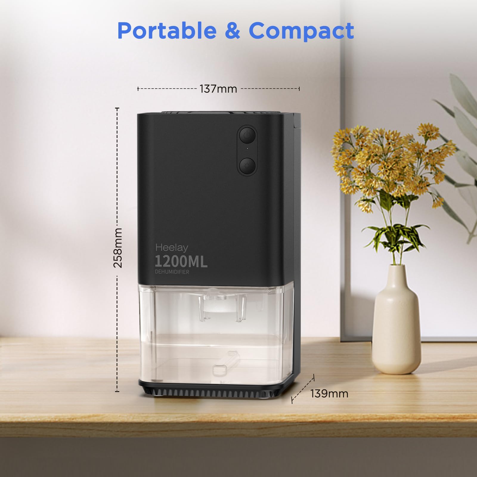 Dehumidifier for Bedroom, Heelay 40 OZ Water Tank with Handle/Auto Shut Off/7 Colors LED 2024 Newly Portable Small Dehumidifiers for Bathroom Room Quiet Closets RV (320 sq. ft) Camper Black