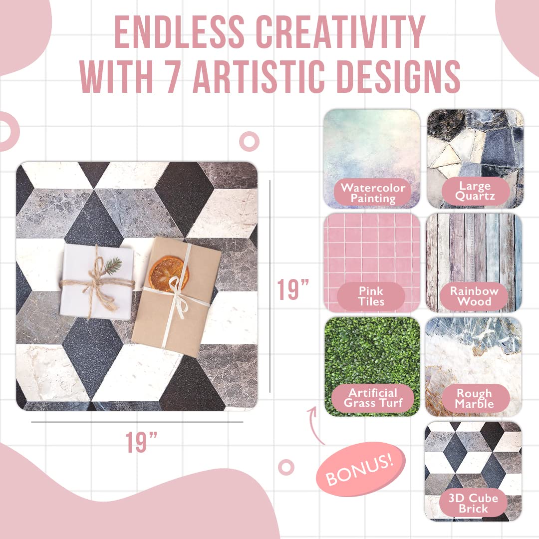 Magipea Photo Backdrop Board - 7 Designs Sand, Terrazzo, Bricks, Rhyolite, Stone Wall, Painting - Flat Lay Backgrounds for Jewelry or Food Product - Replica Surfaces 13x13in - Instagram Pics Anywhere