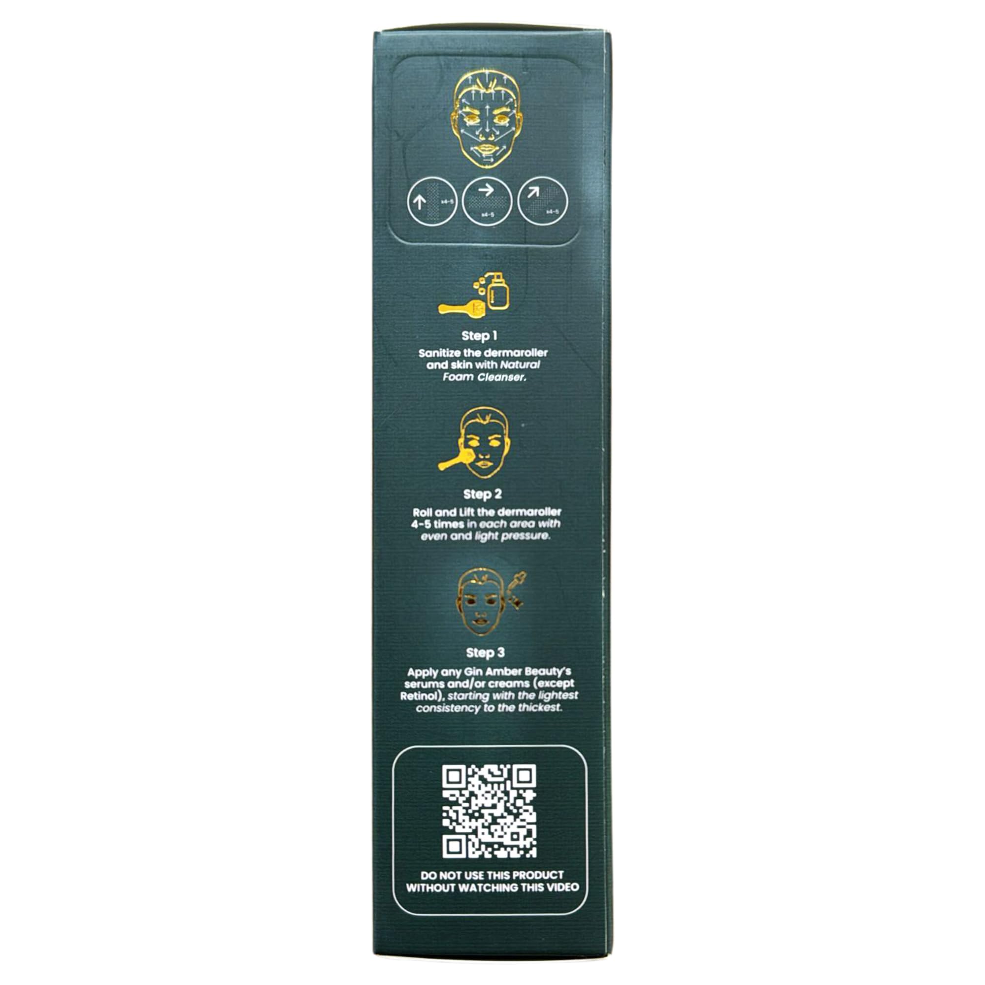 Gin Amber Dermaroller (0.25mm) - 192 Real Individual Needles, Microdermabrasion Device for Skin Care, Serum Absorption with Microneedling, Safe and Painless Revitalizer Tool, Hygienic Case