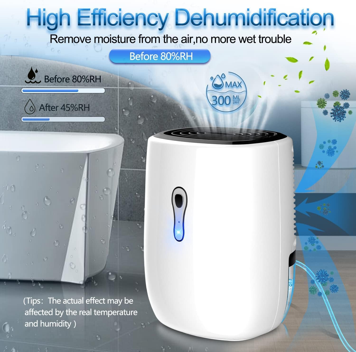 Dehumidifier for Home, Letingoo Auto Shut off Small Home Dehumidifier with Drain Hose, Portable Ultra Quiet Dehumidifier for Bathroom, RV Bedroom, Garage, Camper White