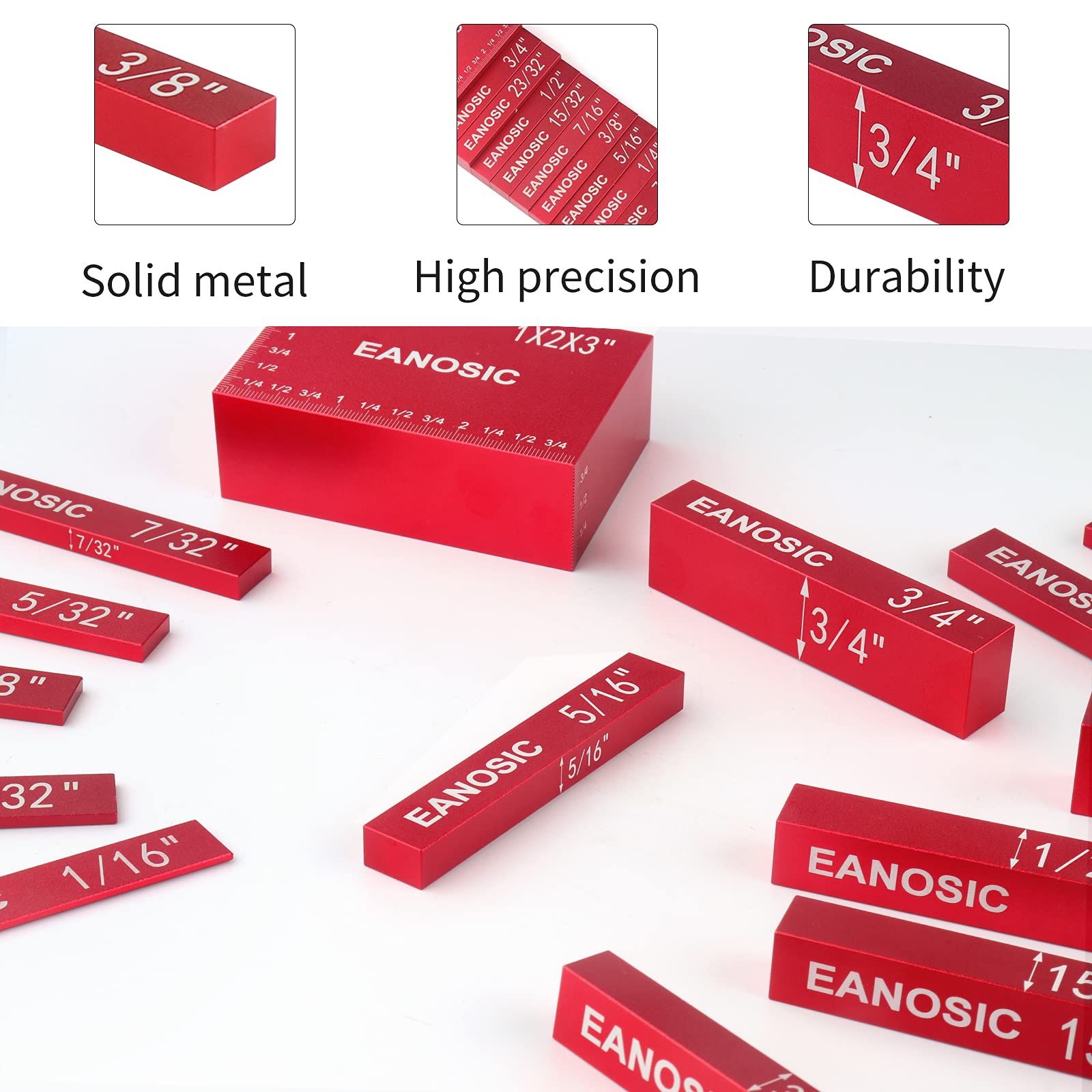 EANOSIC Setup Blocks Height Gauge Set, 15pcs Precision Aluminum Setup Bars for Router and Table Saw Accessories Woodworking Set Up, Bars Include Laser Engraved Size Markings
