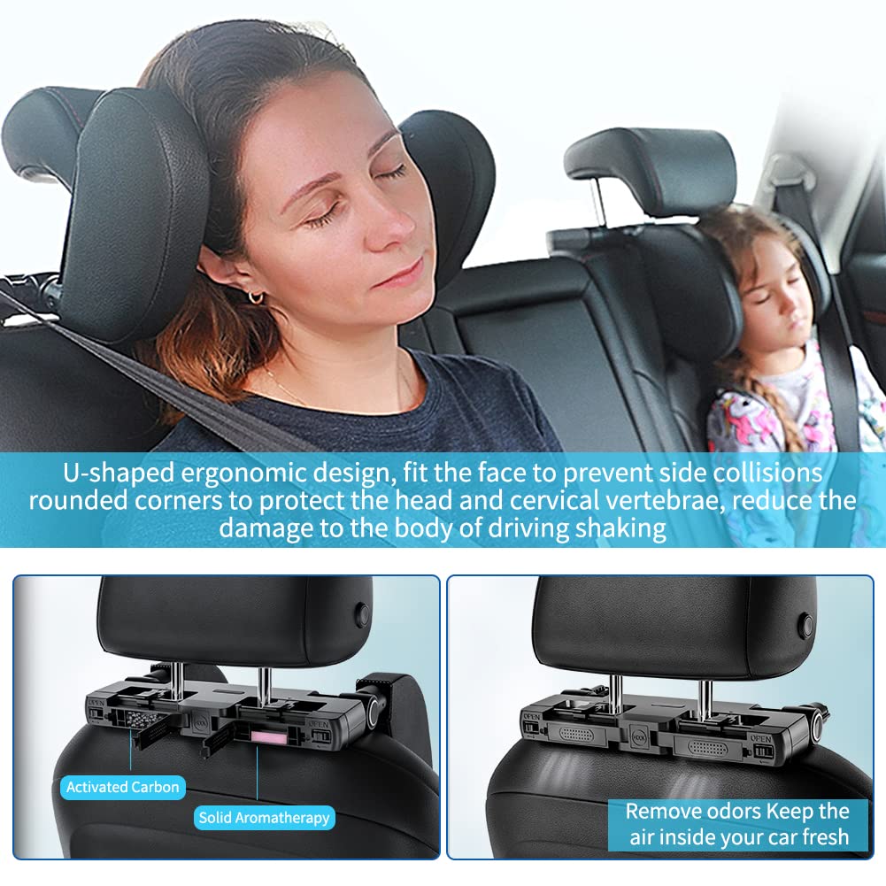 Car seat headrest Head and Neck Support Sleep Travel seat Pillow Side Sleeper Neck Pillow 360 ° Adjustable U-Shaped Memory Foam Neck Pillow Side Sleeper Pillow for Children Adults Black