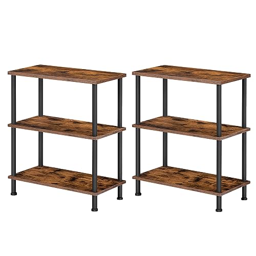 HOOBRO Side Tables Set of 2, 3-Layer Stackable End Table, Stable Bedside Table for Small Space in Bedroom, Living Room, Hallway, Easy Assembly, Industrial Style, Rustic Brown BF48BZP201
