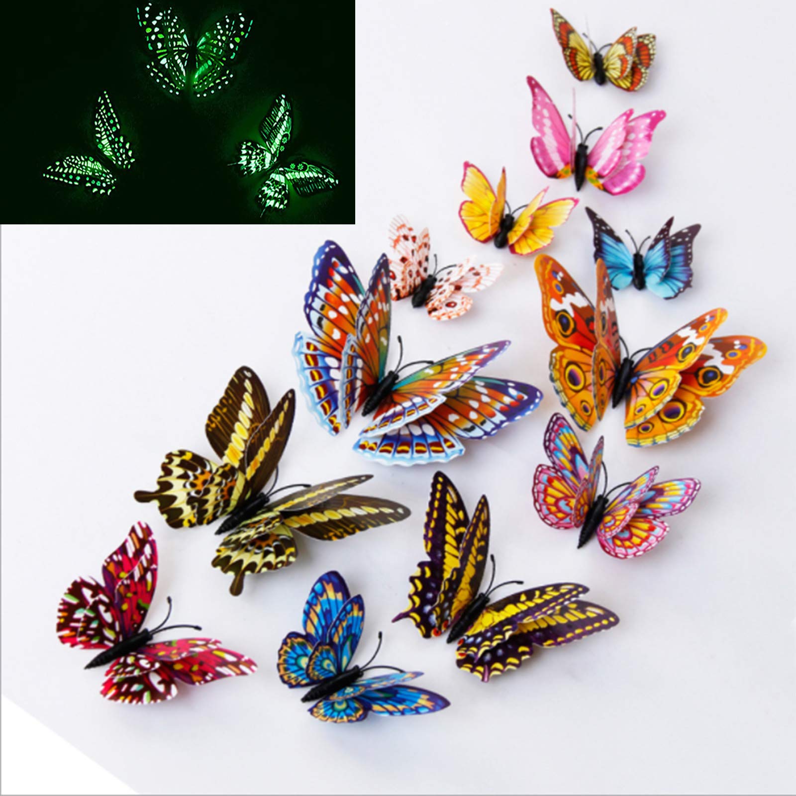 SHCHA 12 PCS Butterfly Wall Decals with Luminous Function, 3D Butterflies Removable Mural Stickers Wall Stickers Art Decal Home Decals Stickers Magnetic PVC Room&Garden Decor DIY Stickers
