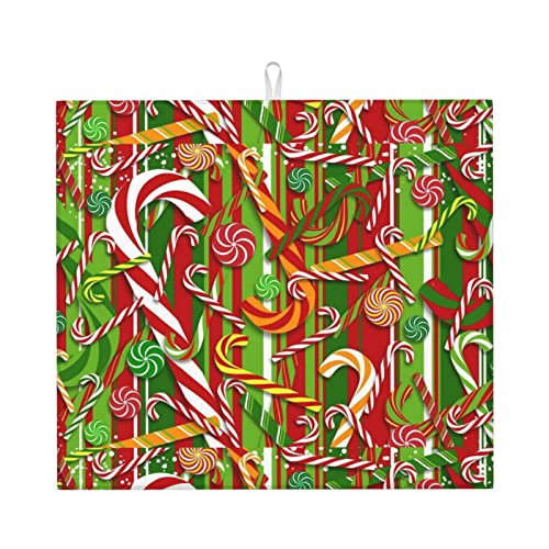 Merry Christmas Printed Drying Mat For Kitchen Ultra Absorbent Microfiber Dishes Drainer Mats Non-Slip Silicone Quick Dry Pad - 18 X 16inch