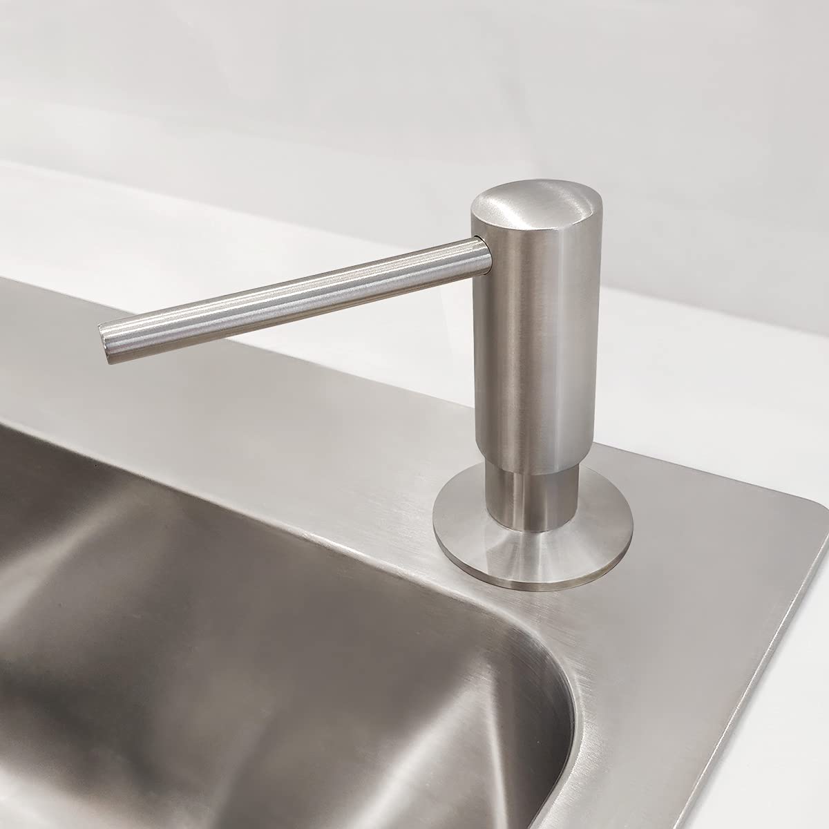 EADOT Brushed Nickel Built in Dish Soap Dispenser for Kitchen Sink with 17 OZ PET Soap Bottle Refill from The Top, Under Counter Brass Pump Head Liquid Lotion Dispenser, Undermount Copper Pump Head