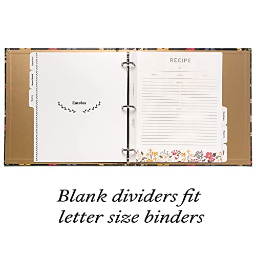 Jot & Mark Recipe Binder Tab Dividers with Blank Labels | 6 Customizable Organizer Dividers for 8.5" x 11" 3-Ring Binders (Black & White)