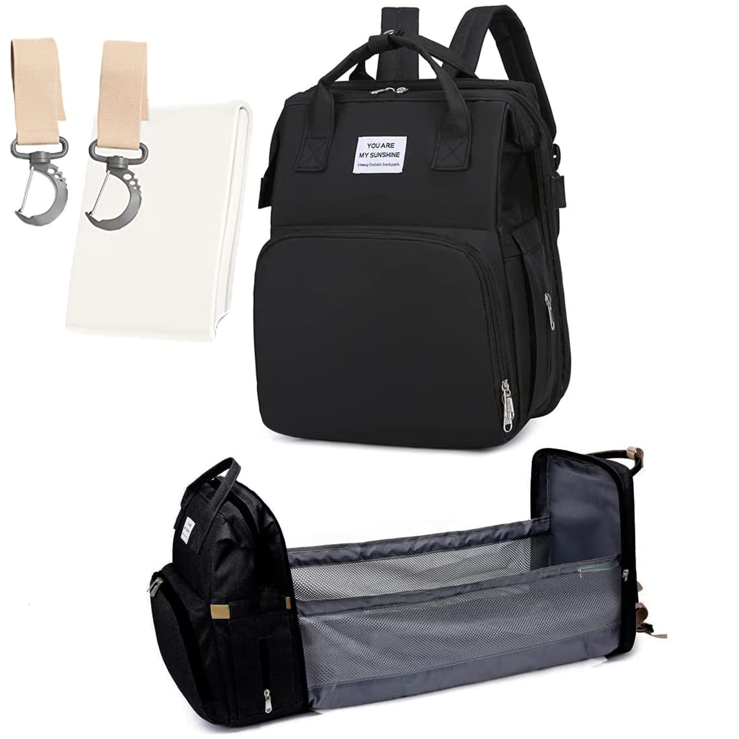 Diaper Bag Backpack with Changing Station, Nappy Baby Bags with Portable Changing Pad Waterproof Multi-Function Travel Portable Mommy Bag(Black)