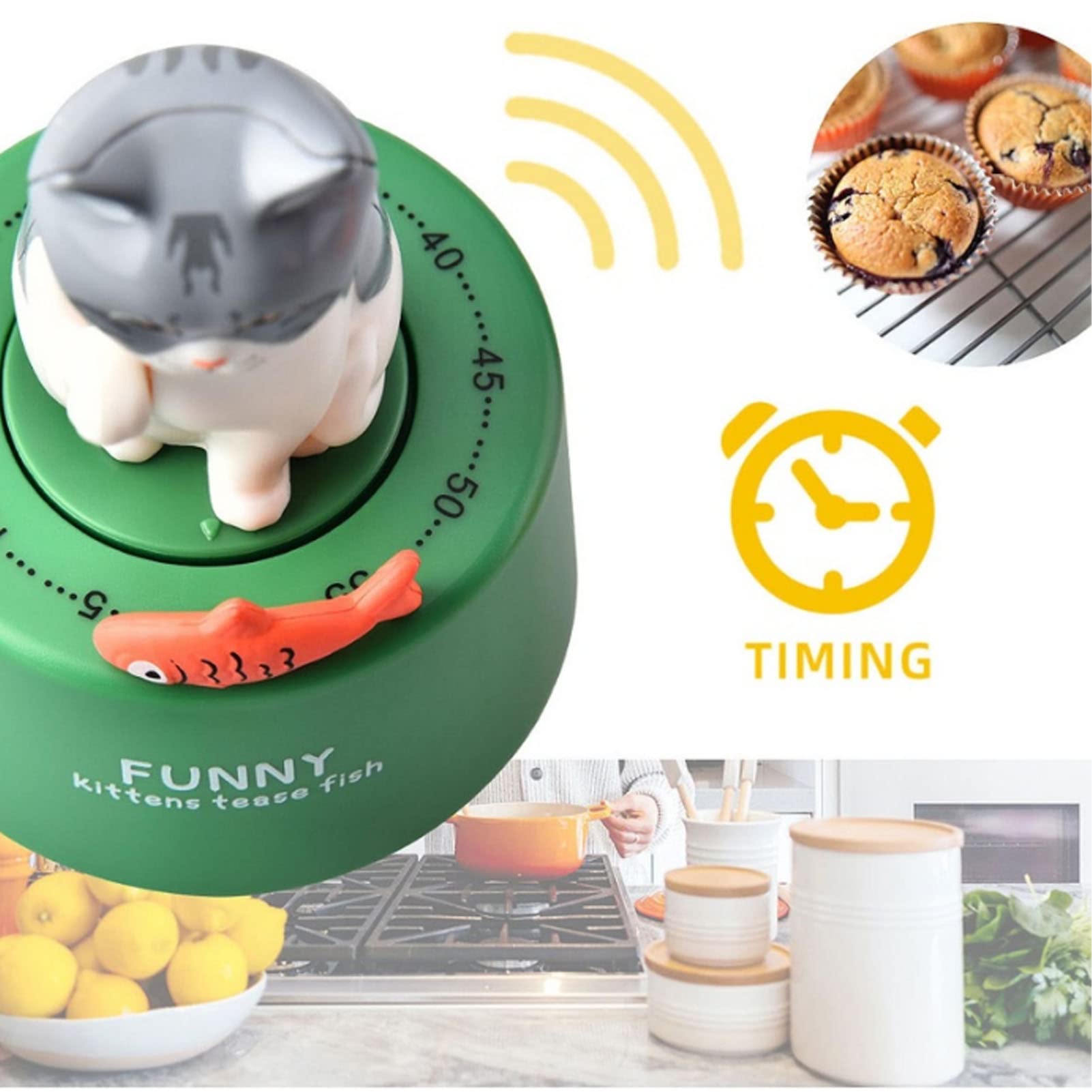 Cute Kitchen Timer, 60 Minute Visual Countdown Timer Mechanical Movement for Cooking for Studying (RB576 Green)