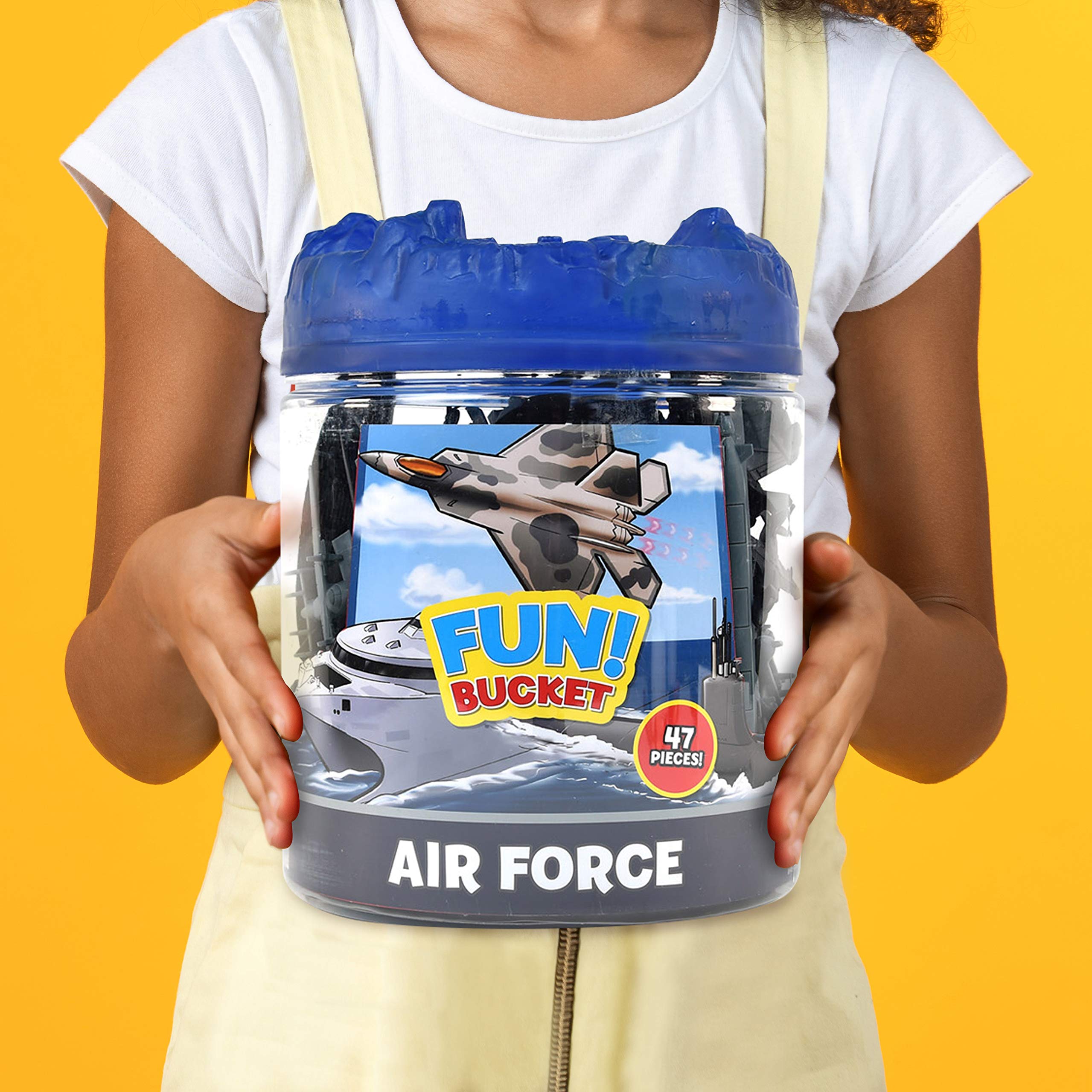 Military Air Force Bucket β 47 Assorted Battleships and Accessories Toy Play Set for Kids, Boys and Girls | Plastic Boat and Plane Figures with Storage Container