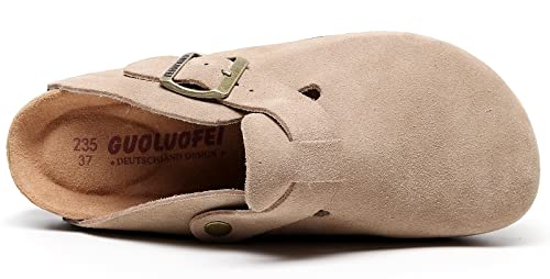 guoluofei Clogs for Women, Womens Clogs- Mules House Slipers with Arch Support and Adjustable Buckle Brown