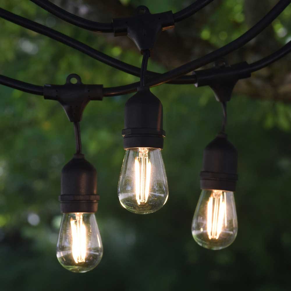 Hudson Lighting Outdoor String Lights - LED - for Patio, Garden, Deck, Backyard, Gazebo - 48 Feet - S14 – 15 Hanging Sockets - E26 Base - 2 Watt