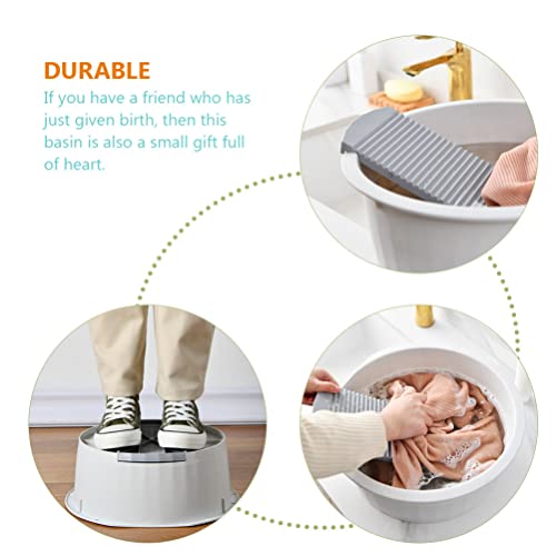 Laundry Wash Basin with Washboard: Washing Clothes Bucket Hand Wash Board Plastic Basin for Laundry Japanese Laundry Tub for Diaper T Shirt Underwear Grey