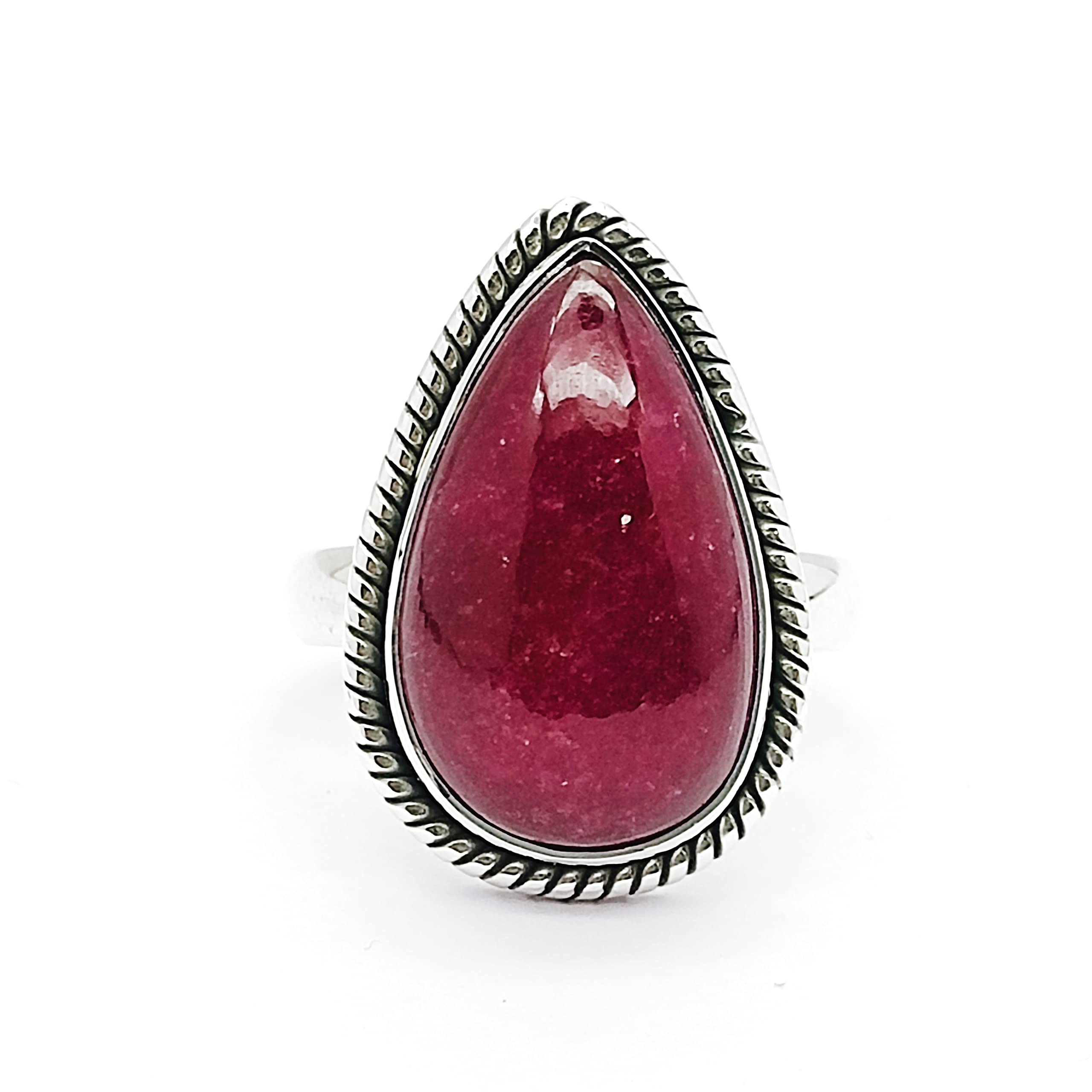 Carat Online Women's 925 Sterling Silver Jade Stone Tear Drop Ring Size 4 US to 12 US (Red, 12)