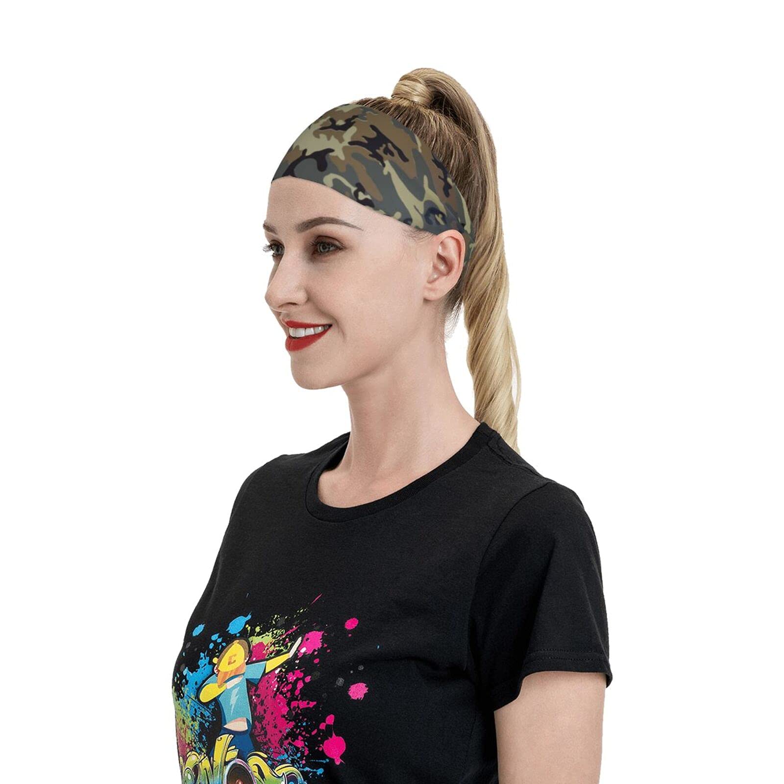 Camo Sweatband Sports Headband Lightweight Wristband Moisture Wicking Workout Head Band for Mens Womens One Size