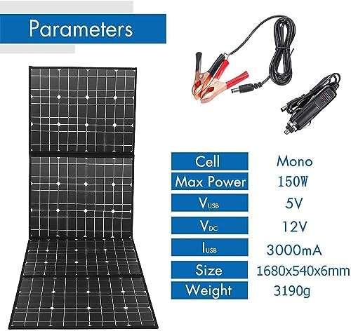 CAJUCA 150W Portable Solar Panel, 18V Foldable High Power Solar Charger, Photovoltaic Power Panel for Outdoor Camping RV Off Grid System