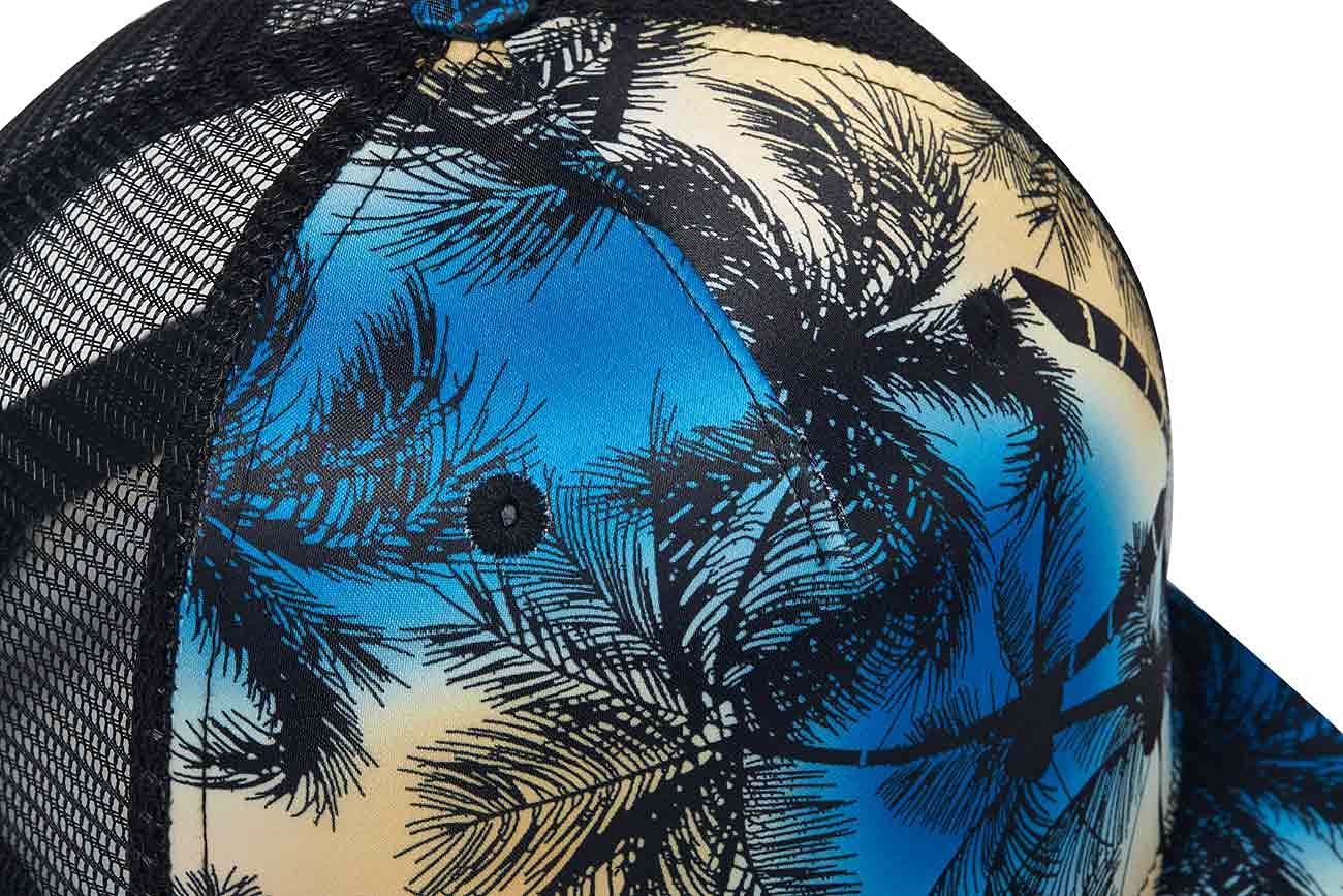 CLOTIME Graphic Trucker Hat Unisex Mesh Trucker Hat The Palm Coco Tree Cap Flat Bill Snapback Hats for Men Women, Blue, One Size