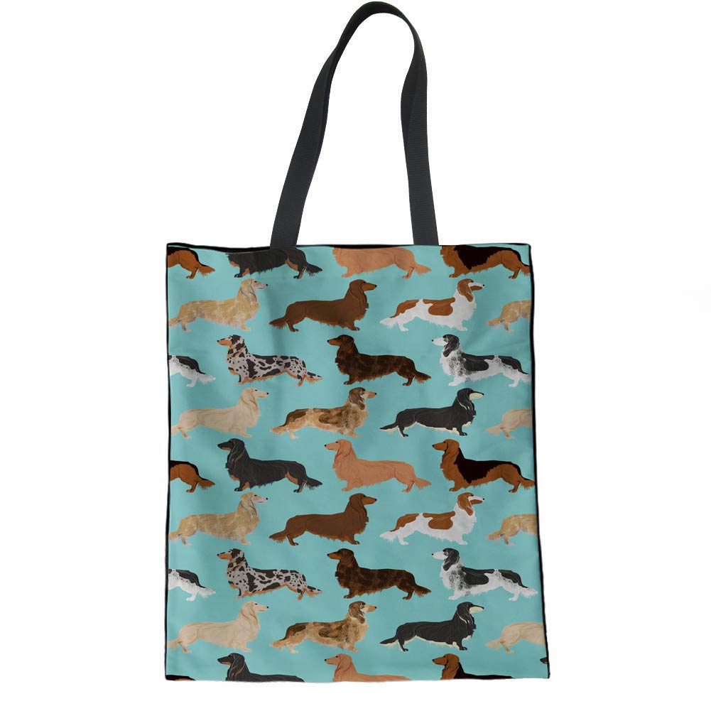 HUGS IDEA Women's Linen Tote Basg Cute Dachshund Canvas Totes Handbag Eco-friendly Shopping Shoulder Bag