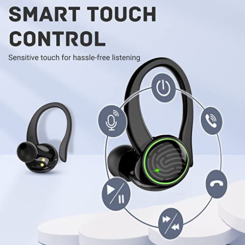 for Google Pixel 4a 5G Wireless Earbuds Bluetooth Headphones 48hrs Play Back Sport Earphones with LED Display Over-Ear Buds with Earhooks Built-in Mic - Black