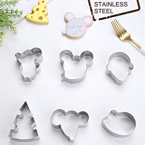 Cute Mouse Shaped Cookie Cutters Set of 7 pcs, Stainless Steel Mice Head Rat Cheese Series Fondant Cut-outs Set Baking DIY Molds
