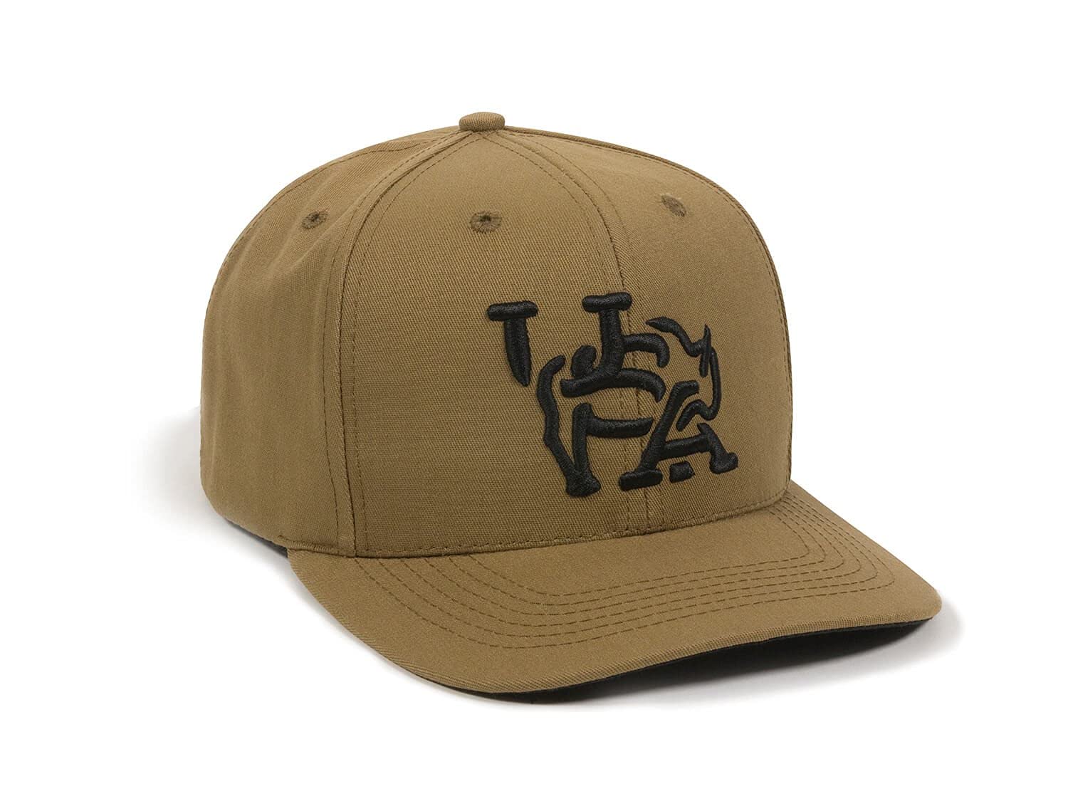 Bull Embroidered USA Logo Hat - Adjustable Baseball Cap w/Plastic Snapback Closure Tan