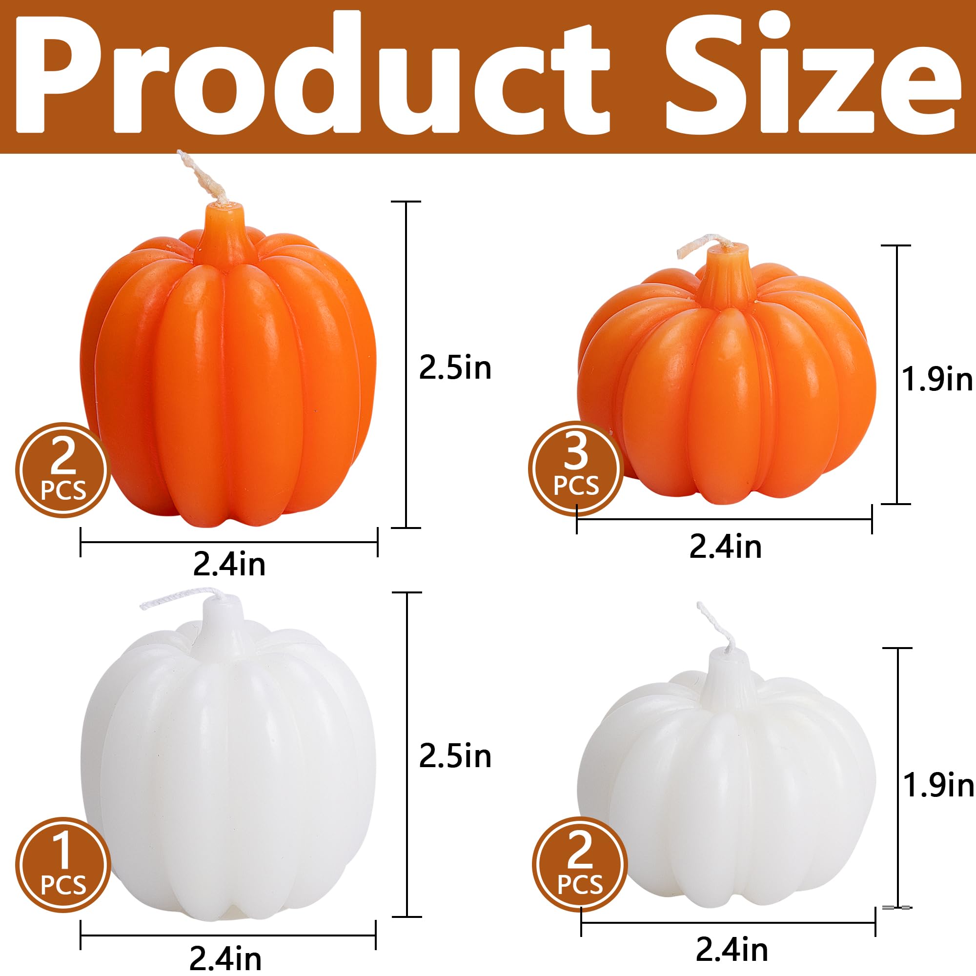 EBaokuup 8 Pcs Fall Pumpkin Shaped Candles,Thanksgiving Unscented Pumpkin Candles,White Orange Pumpkin Candles for Halloween Party Home Decoration Holiday Atmosphere