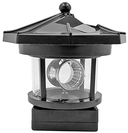 LED Solar Lights Lighthouse Shape Garden Fence Outdoor Beacon Rotating Beam Lamp for Outdoor Home Garden Decoration Light Solar Powered Lamp (Color : Black)