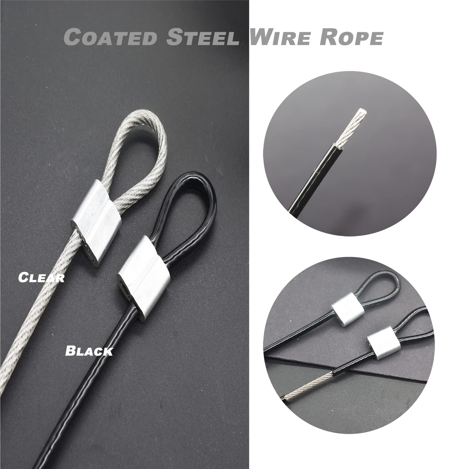 Bytiyar 20 pcs 6 inch (15cm) 3mm Thickness Stainless Steel Wire Cable with Loops Vinyl Cover Coated Short Rope Lanyard Lock Safety Tether Chains, Black