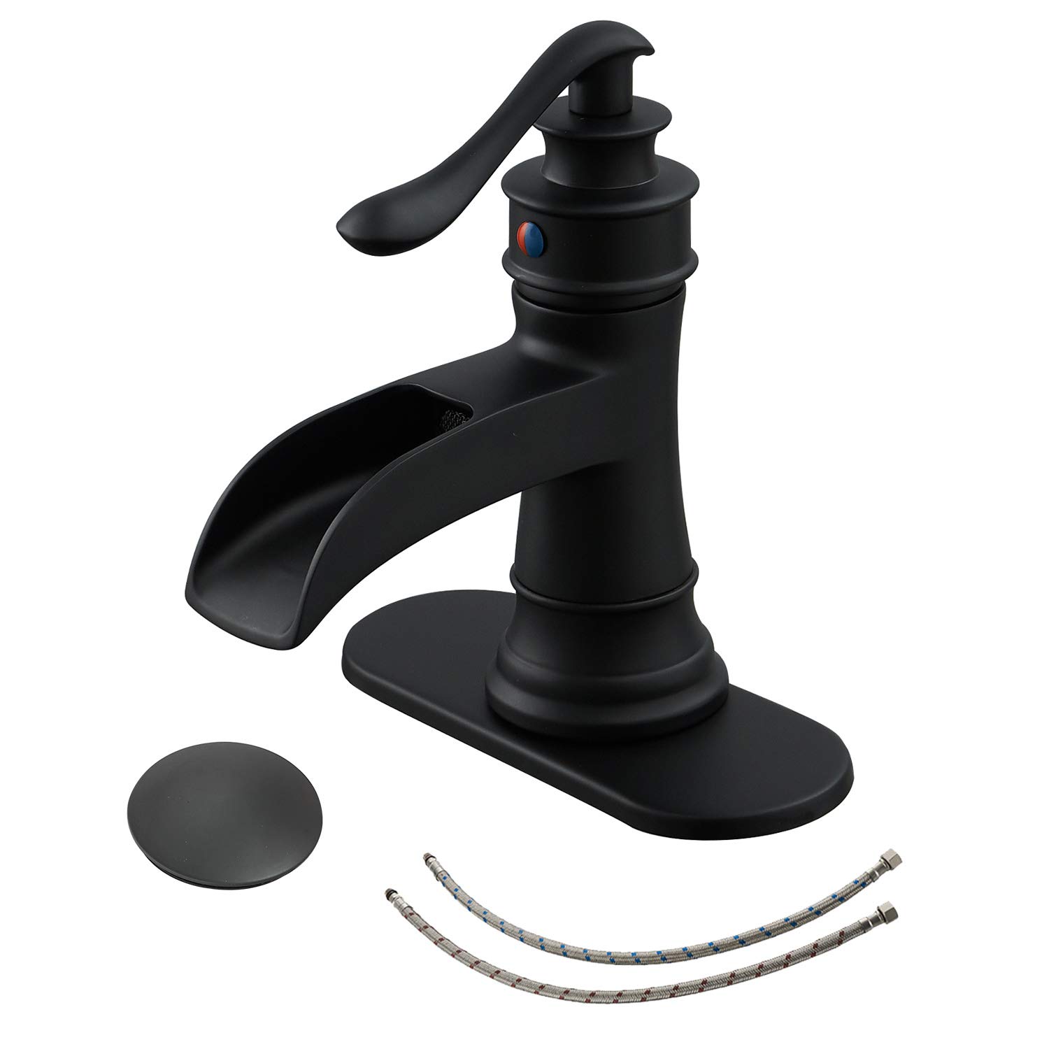 BWE Waterfall Brushed Gold Bathroom Sink Faucet Single Handle One Hole Deck Mount Lavatory Commercial