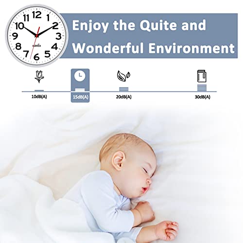 HIPPIH Wall Clock 2 Pack, 10 Inch Modern Wall Clocks Battery Operated, Non Ticking Silent Wall Clock, Simple Small Analog Wall Clock for Living Room, Bedroom, School, Office Decor, Silver