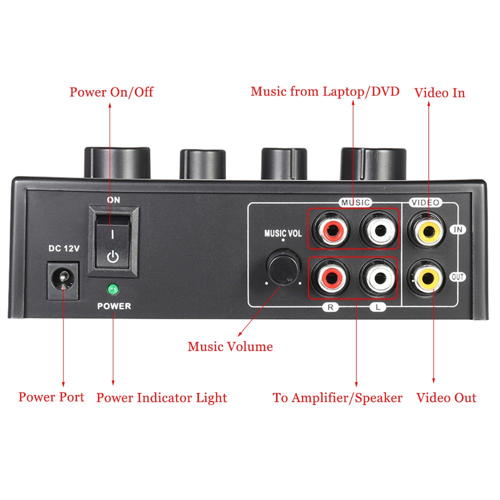 Btuty Karaoke Sound Mixer Dual Mic Inputs Audio Mixer Headphone Amplifier 2 Channel Mixer With Cable N-1 Black Color