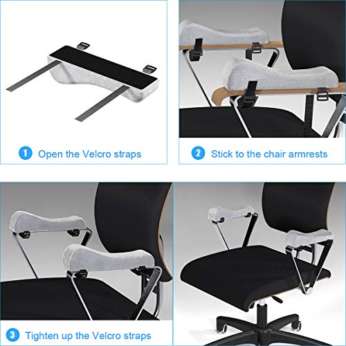 Chair Armrest Pads,Ergonomic Memory Foam Office Chair Arm Cushions, Comfy Balck Gaming Arm Rest Pad for Elbows and Forearms Pressure Relief (Set of 2)