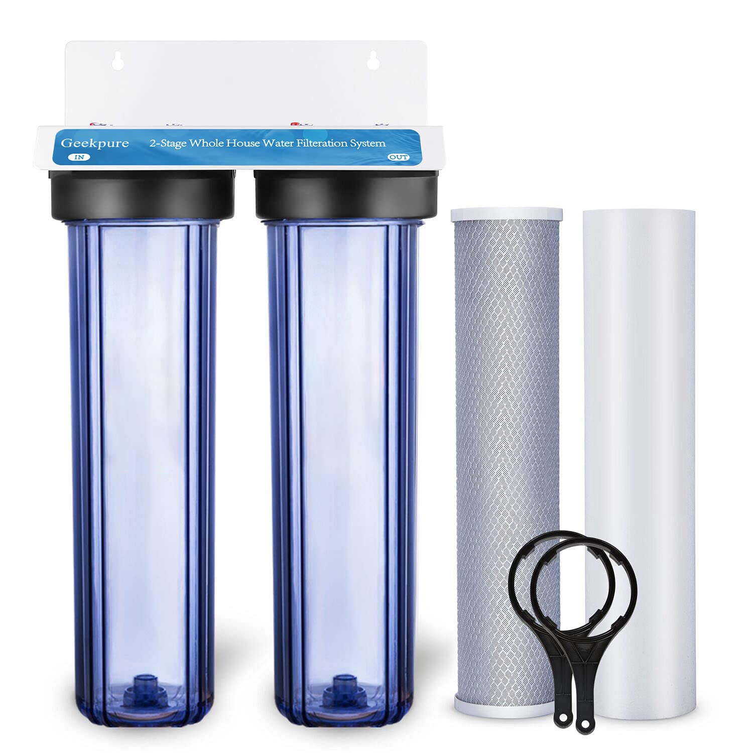 Geekpure 2 Stage Whole House Water Filter System with 20-Inch Big Clear Filter Housing -1" NPT