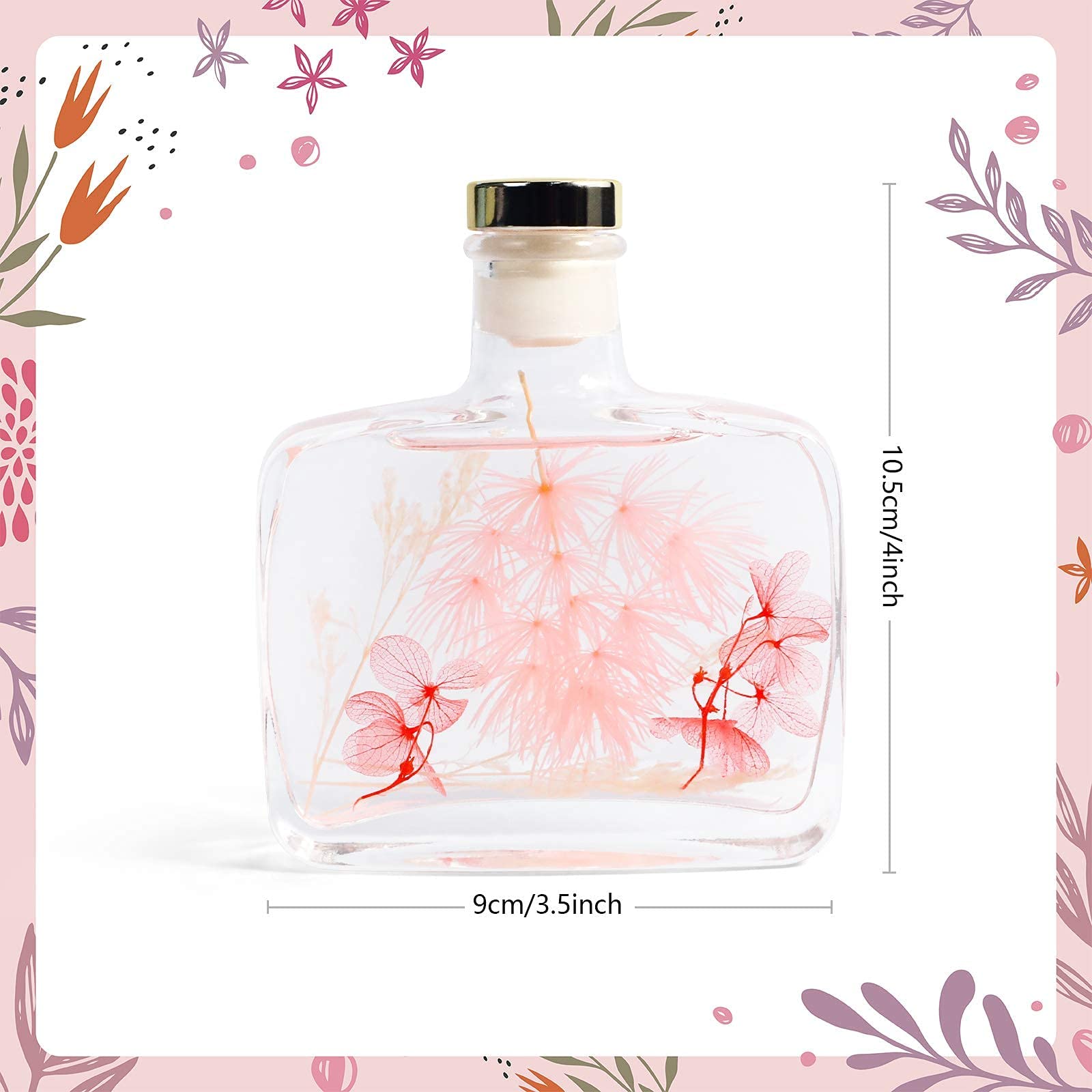 Reed Diffuser, Reed Diffuser Set, Scented Oil Diffuser wirh 6 Diffuser Sticks, Dried Flowers in The Bottle, Home Fragrance Room Office Decor, Birthday Gifts for Women