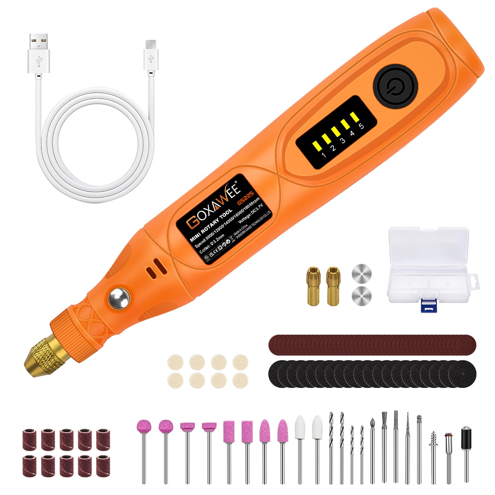 GOXAWEE Mini Cordless Rotary Tool Kit with 105pcs Accessories, USB Charging 5-Speed 18000rpm Multi-Purpose Art Craft Tool with 3.7V Li-ion Battery for Handmade Crafting and DIY Creations