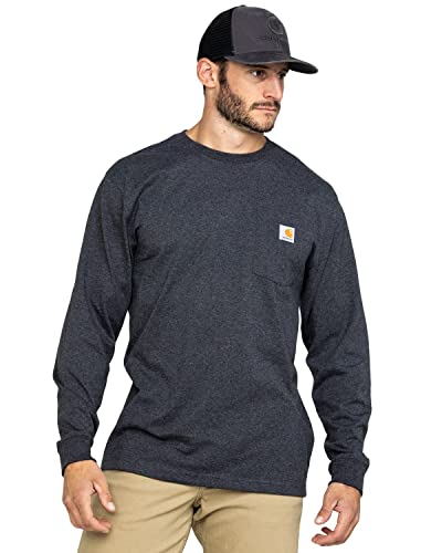 Carhartt Men's Loose Fit Heavyweight Long-Sleeve Pocket T-Shirt, Carbon Heather, REG-M