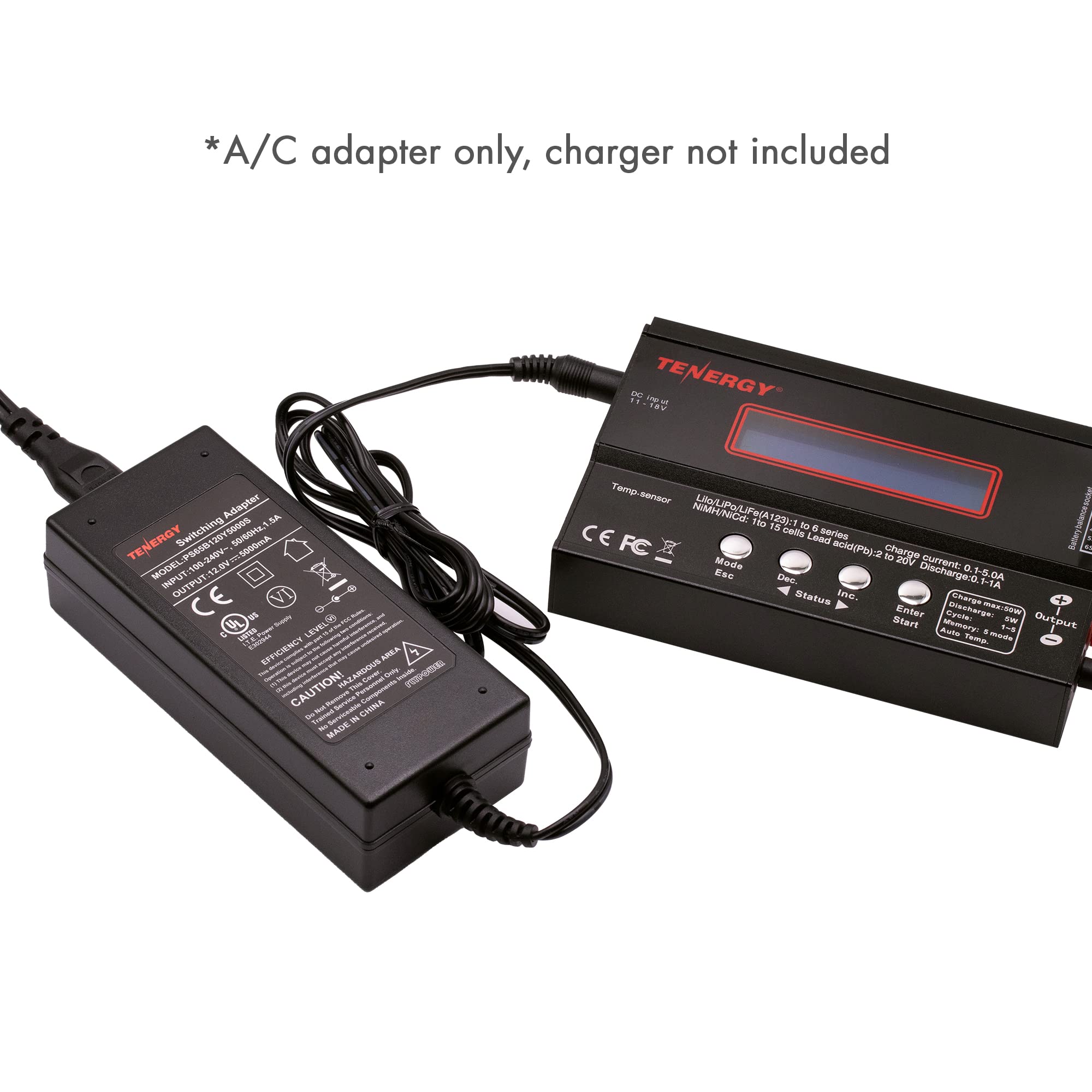 Tenergy 100V -240V AC to 12V DC 5A 60W Switching Power Supply Adapter for TB6 Balance Charger, LED Strip Lights, Outdoor Security Cameras and Audio Amplifier, with 5.5 x 2.1mm DC Plug