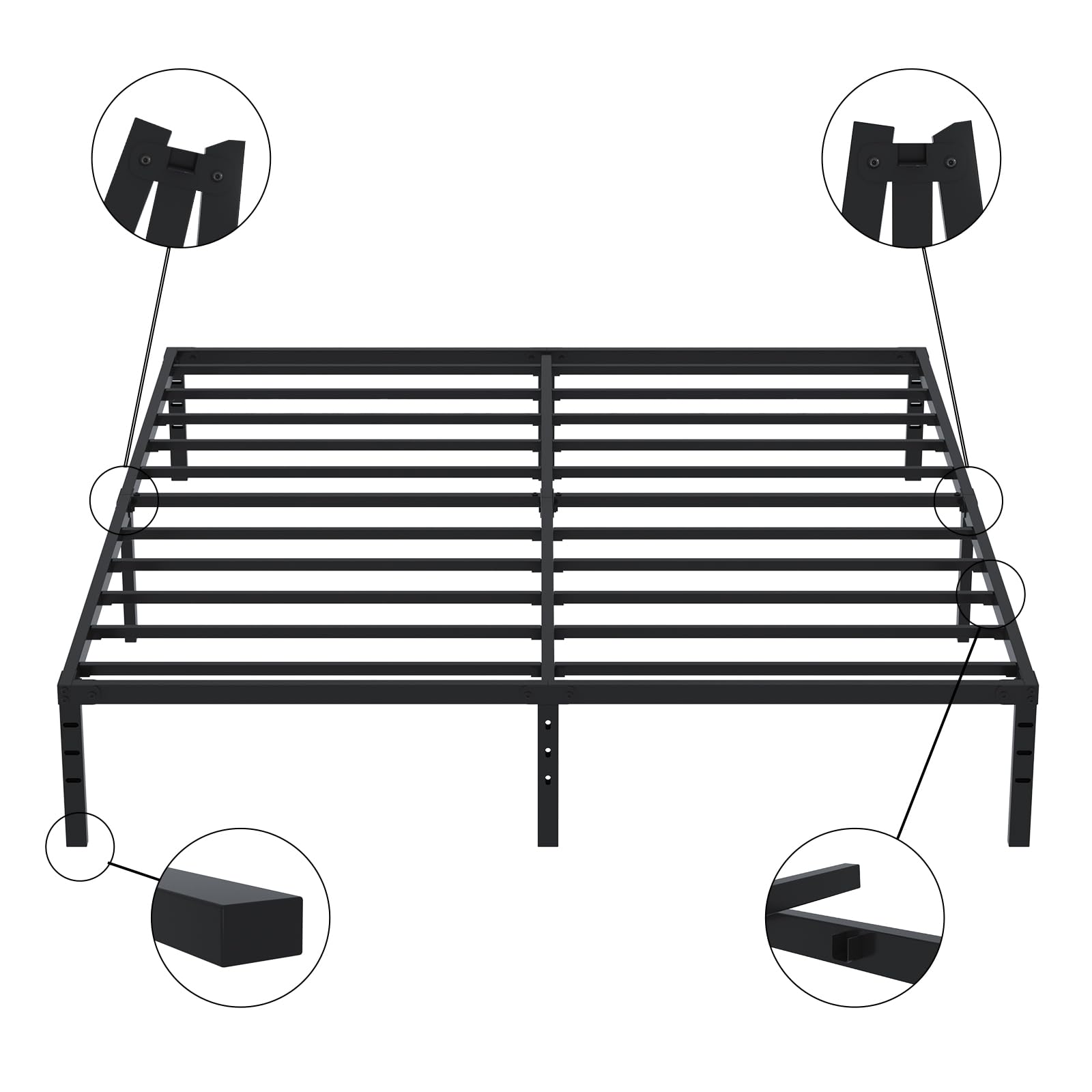 GPDD 14 Inch King Bed Frame Heavy Duty Metal Platform Bed Frame Steel Slat Support King Size, No Box Spring Needed, Easy Assembly, Suitable for Bedroom, Black